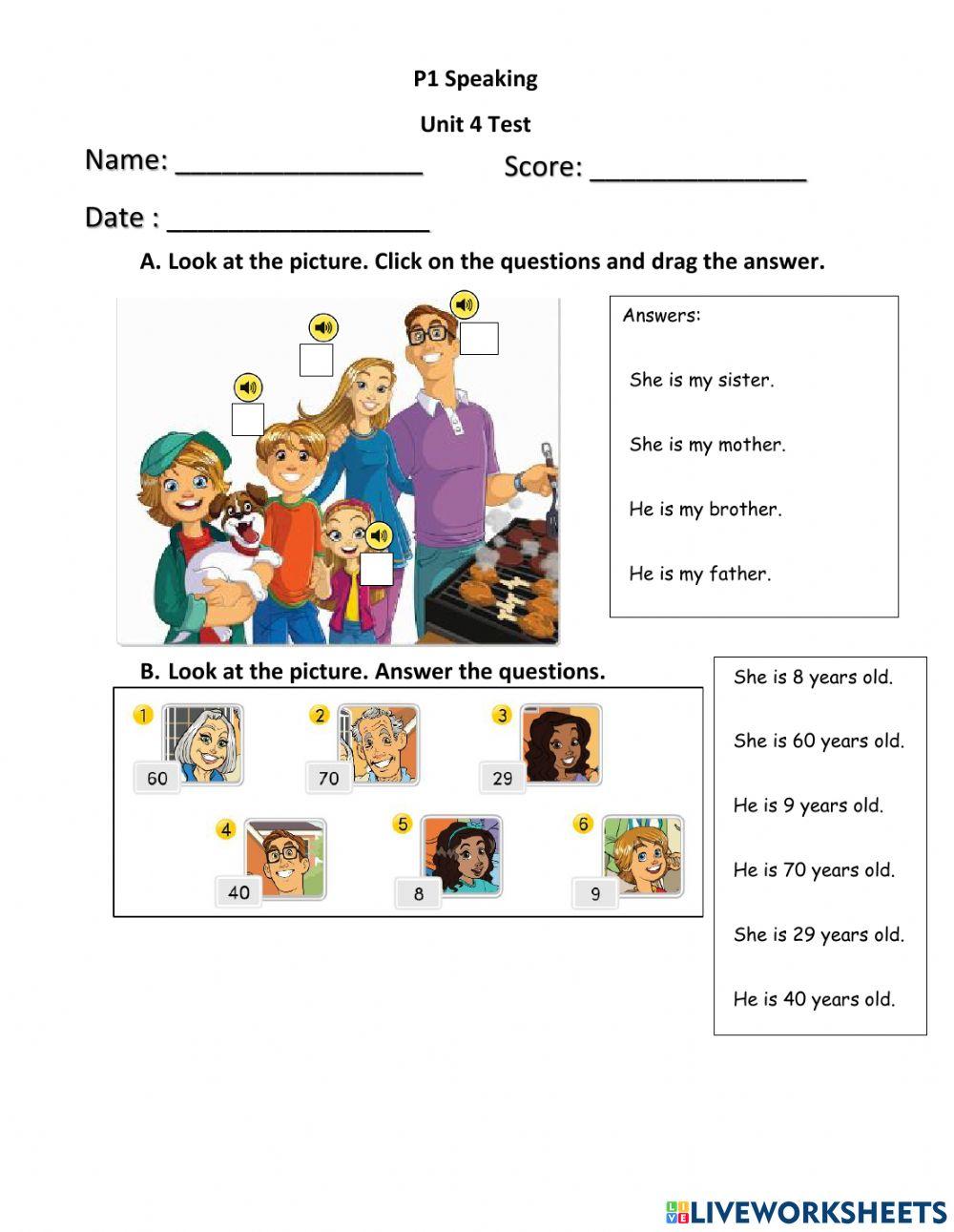 P1 unit 4 family worksheet | Live Worksheets