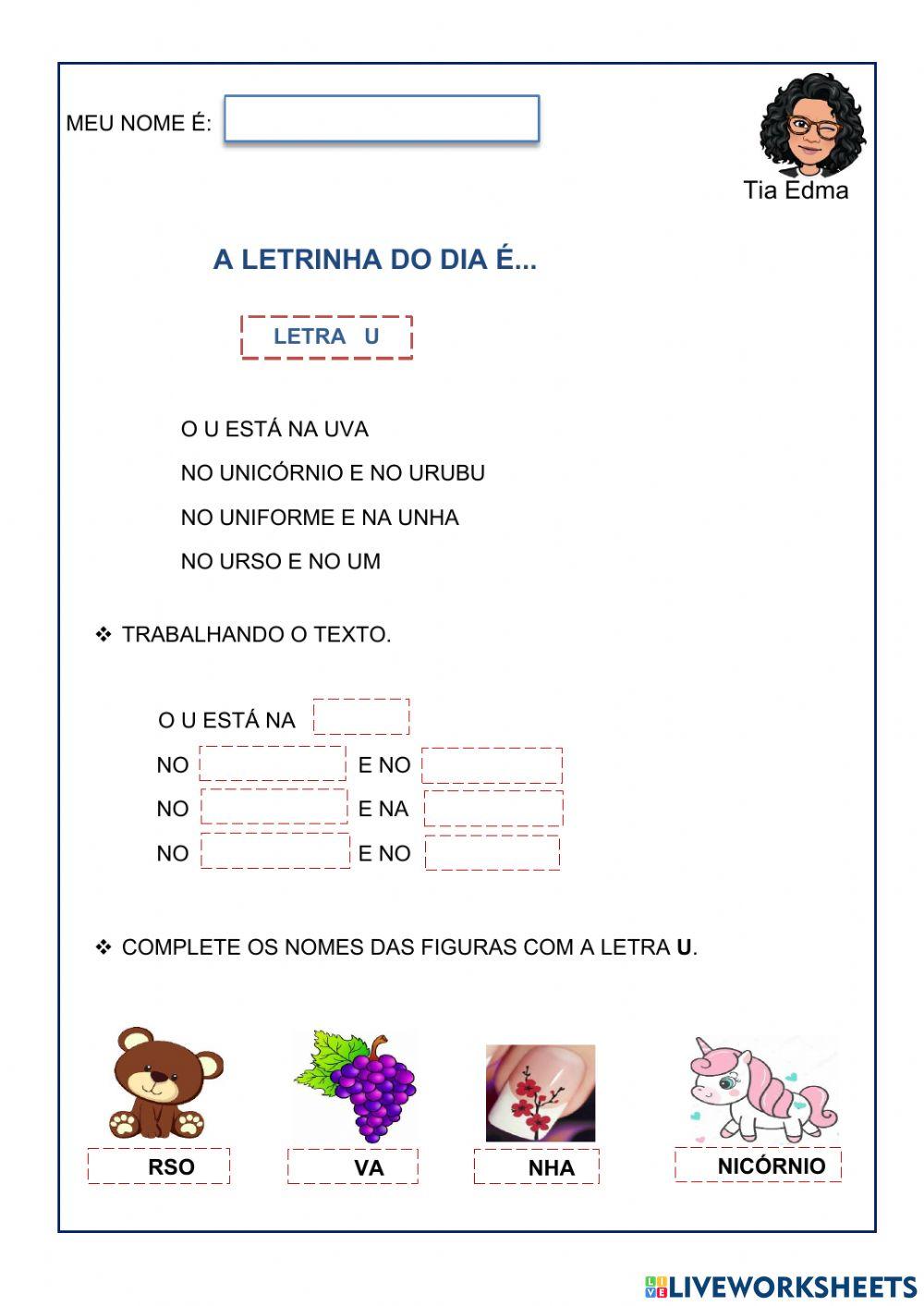 Letra u online practice | Live Worksheets