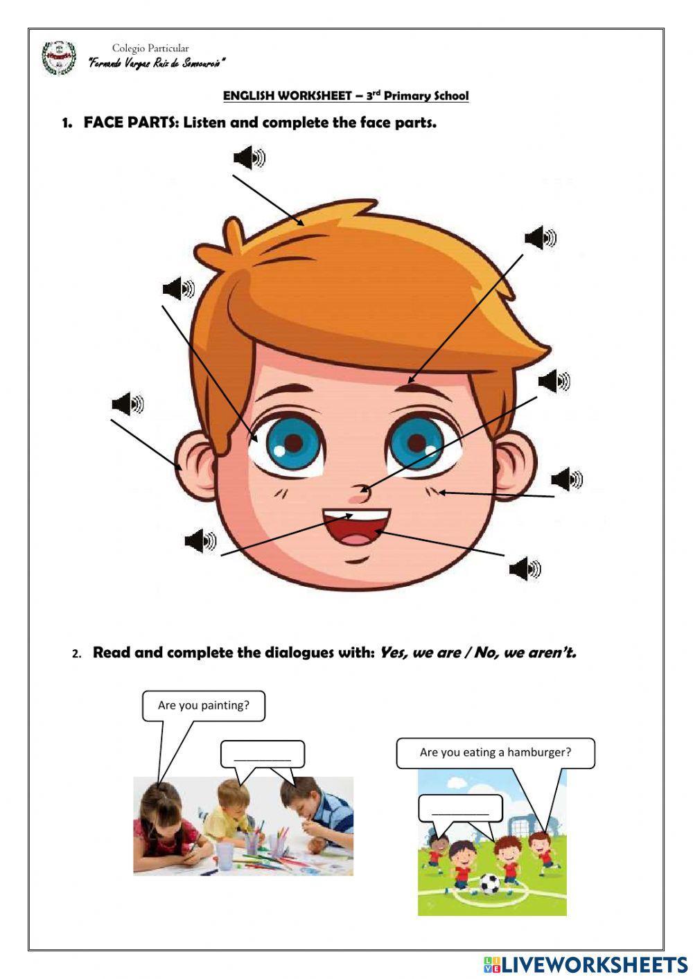 Face parts - spp worksheet | Live Worksheets