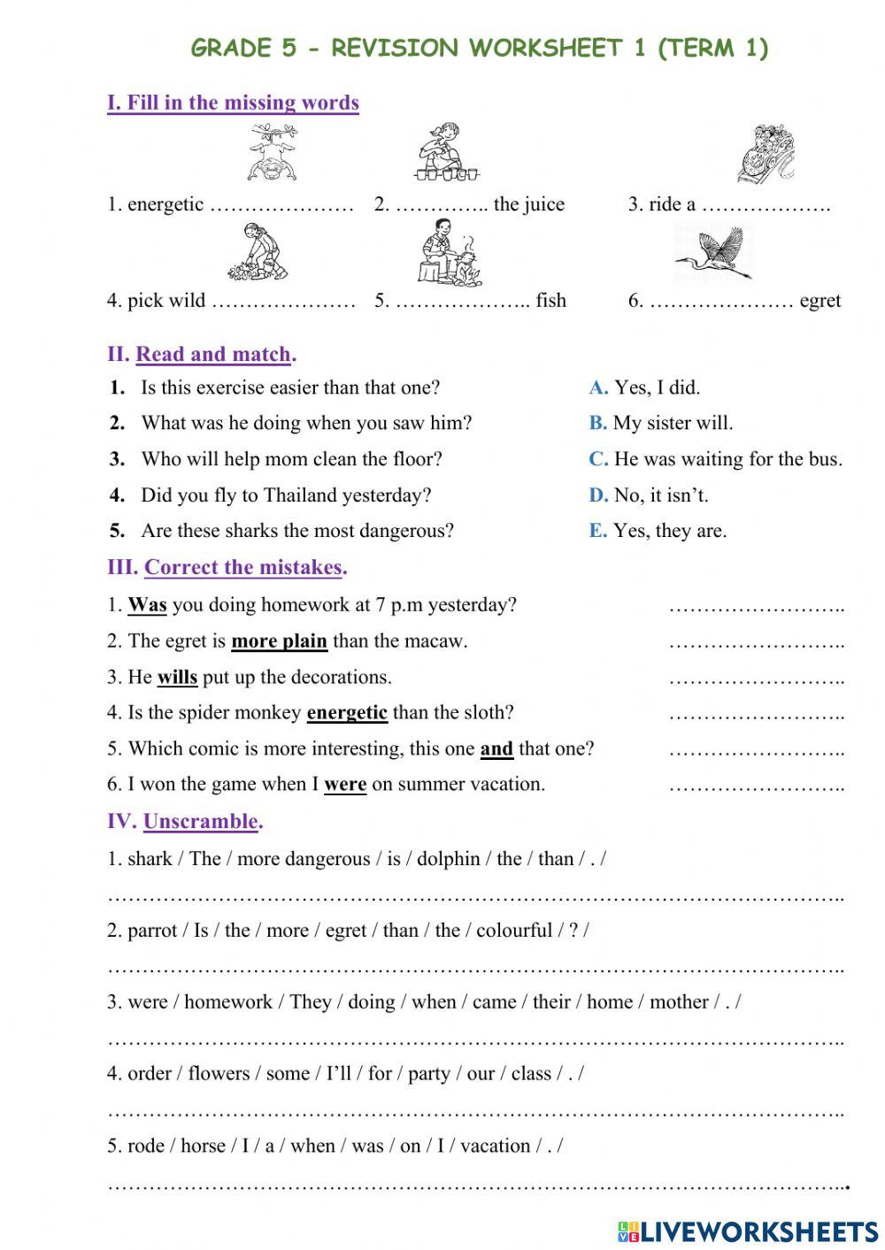 Review of Term 1 worksheet | Live Worksheets
