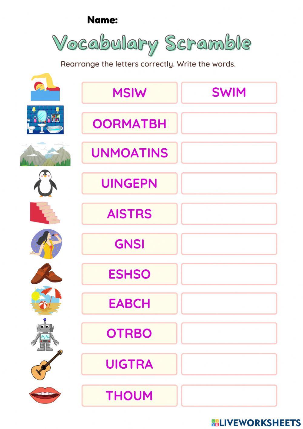 Vocabulary online exercise for Level 1 | Live Worksheets