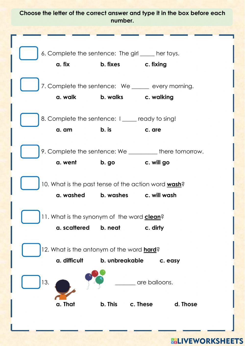 GRADE 1 THIRD QUARTER ASSESSMENT - 20 items online exercise for | Live ...