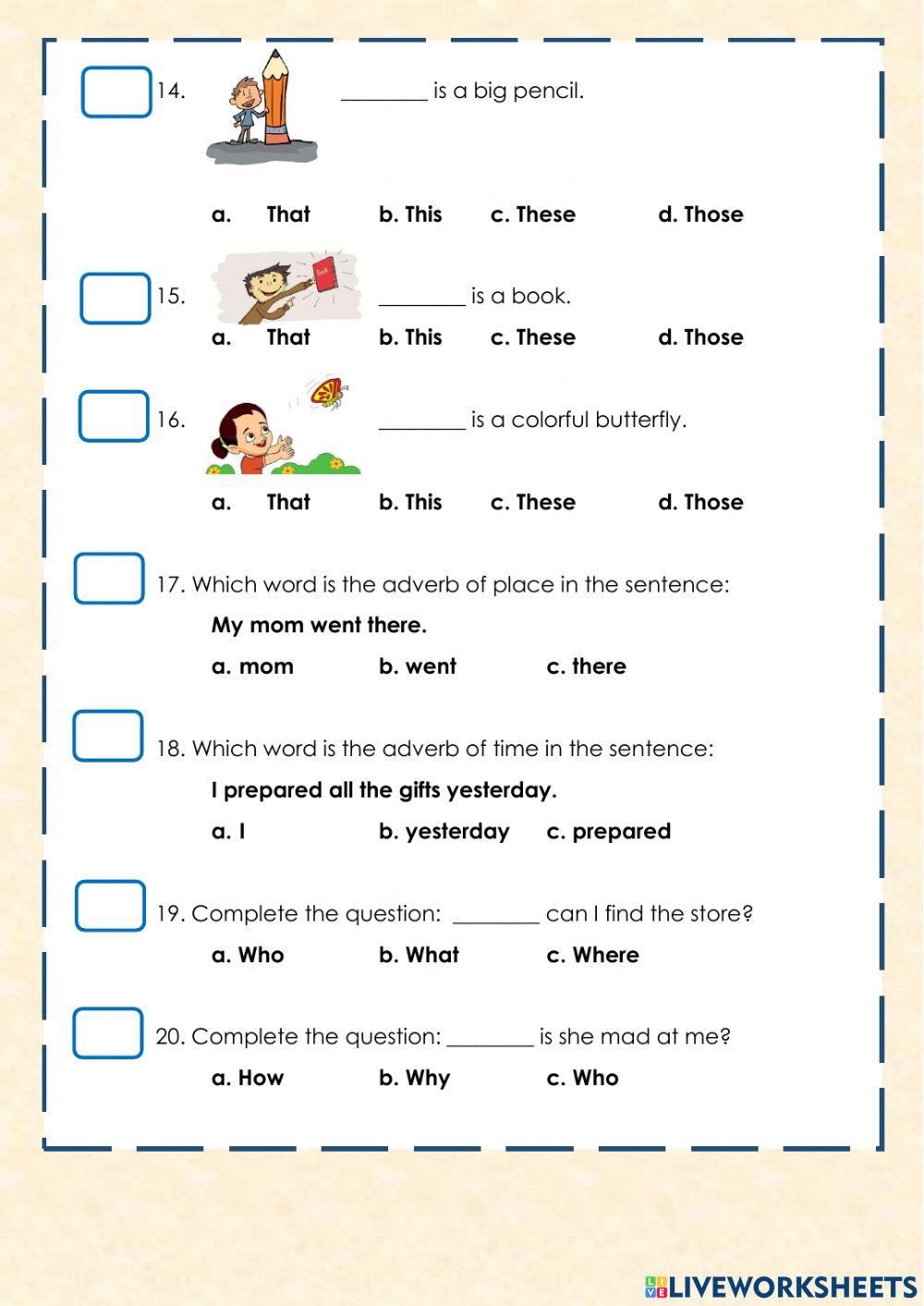GRADE 1 THIRD QUARTER ASSESSMENT - 20 items online exercise for | Live ...