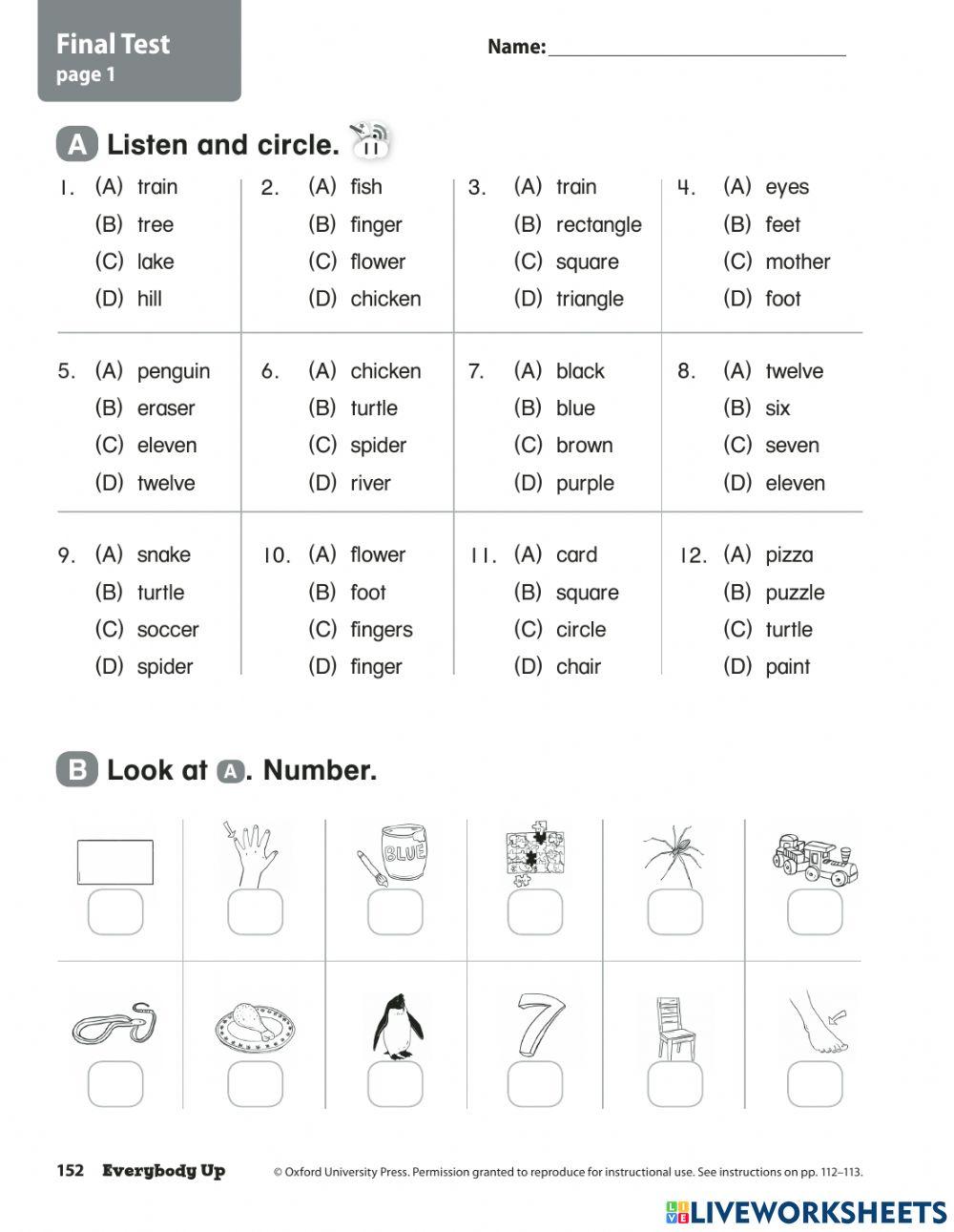 Final test E.U1 2620896 | Thebunnyclass | LiveWorksheets