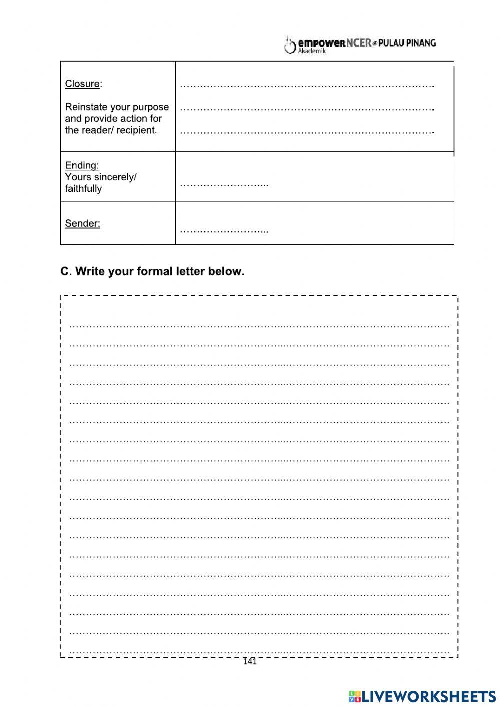 December PAPER 2, PART 3: EXERCISE 1, FORMAL LETTER