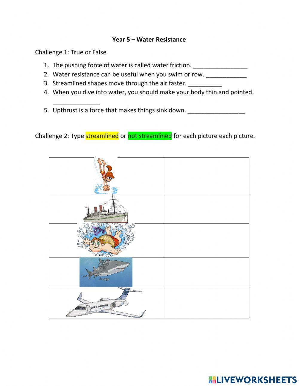 Water Resistance | Free Interactive Worksheets | 1714876