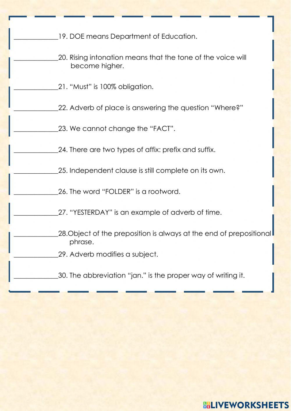 GRADE 4 THIRD QUARTER ASSESSMENT- 30 items online exercise for | Live ...