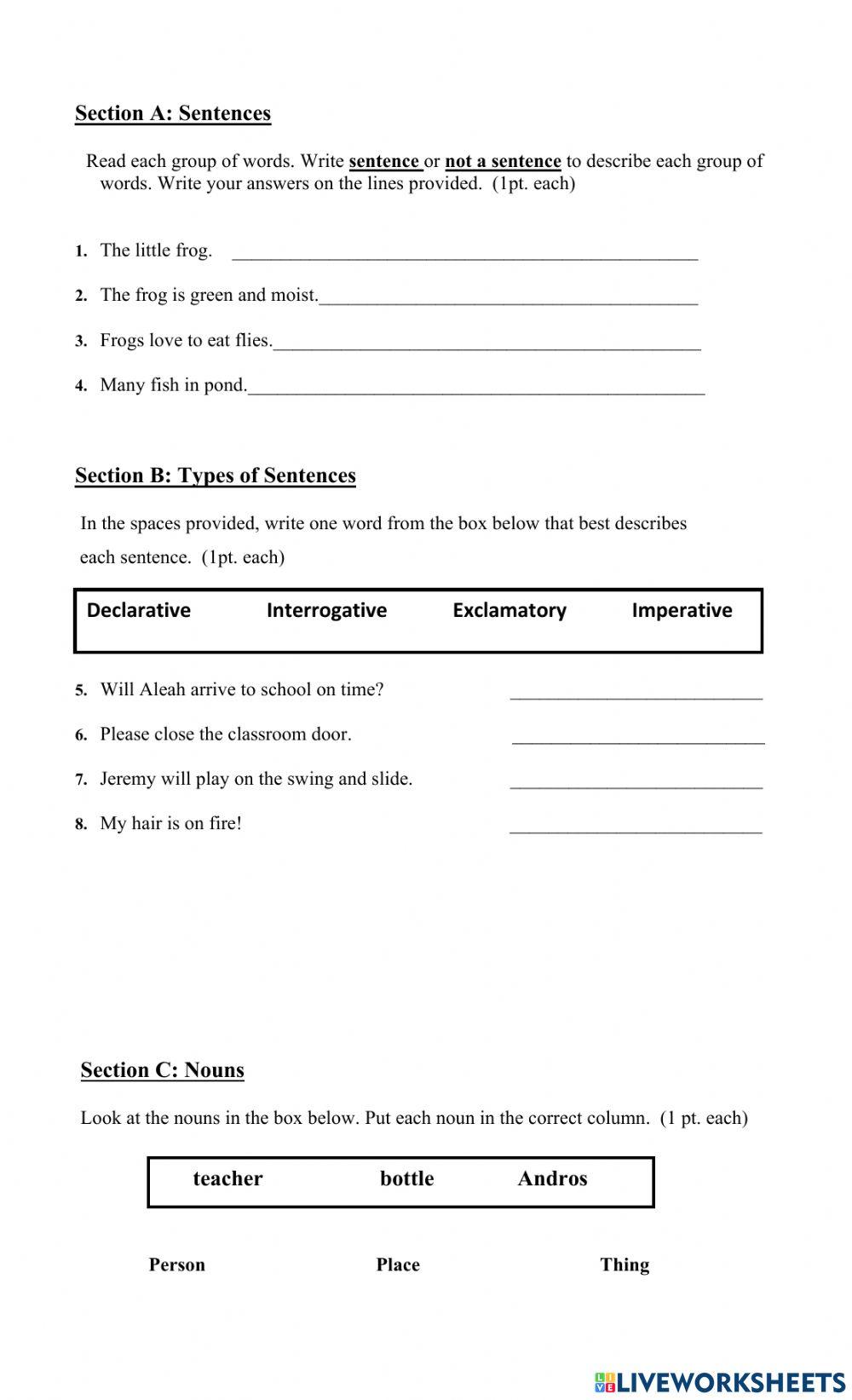 Grammar online exercise for 4 | Live Worksheets