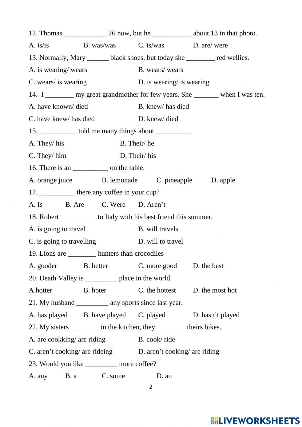 Test for term 1 | Lại Thị Lan Hương | Live Worksheets