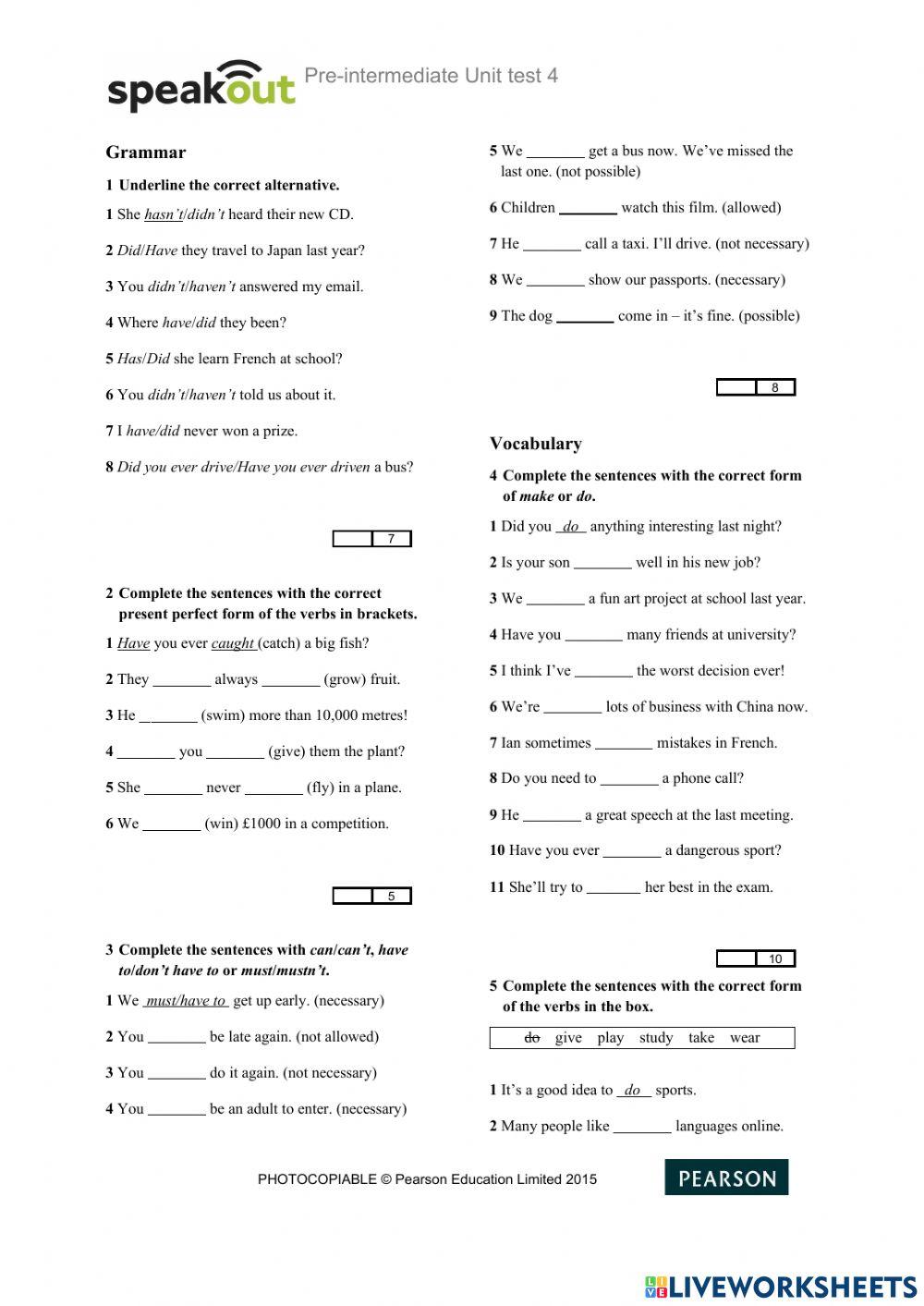 Speakout Pre Intermediate Test Units 3-4 6797689 | ciesia