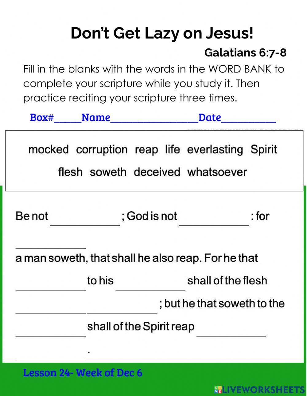 Don’t Get Lazy on Jesus! worksheet | Live Worksheets