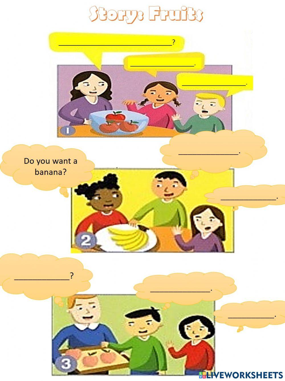 Story: Fruits worksheet | Live Worksheets