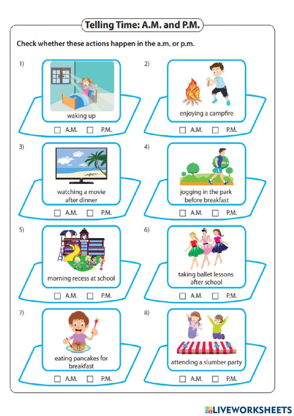 Am and pm | Free Interactive Worksheets | 1715905