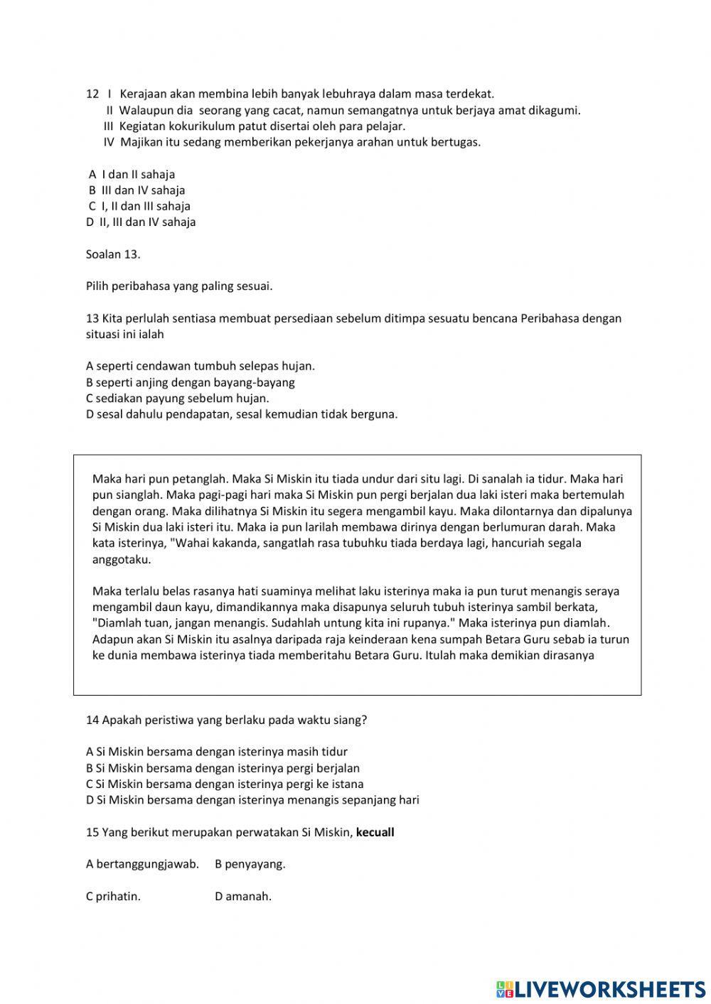 Ujian 1 online exercise for | Live Worksheets