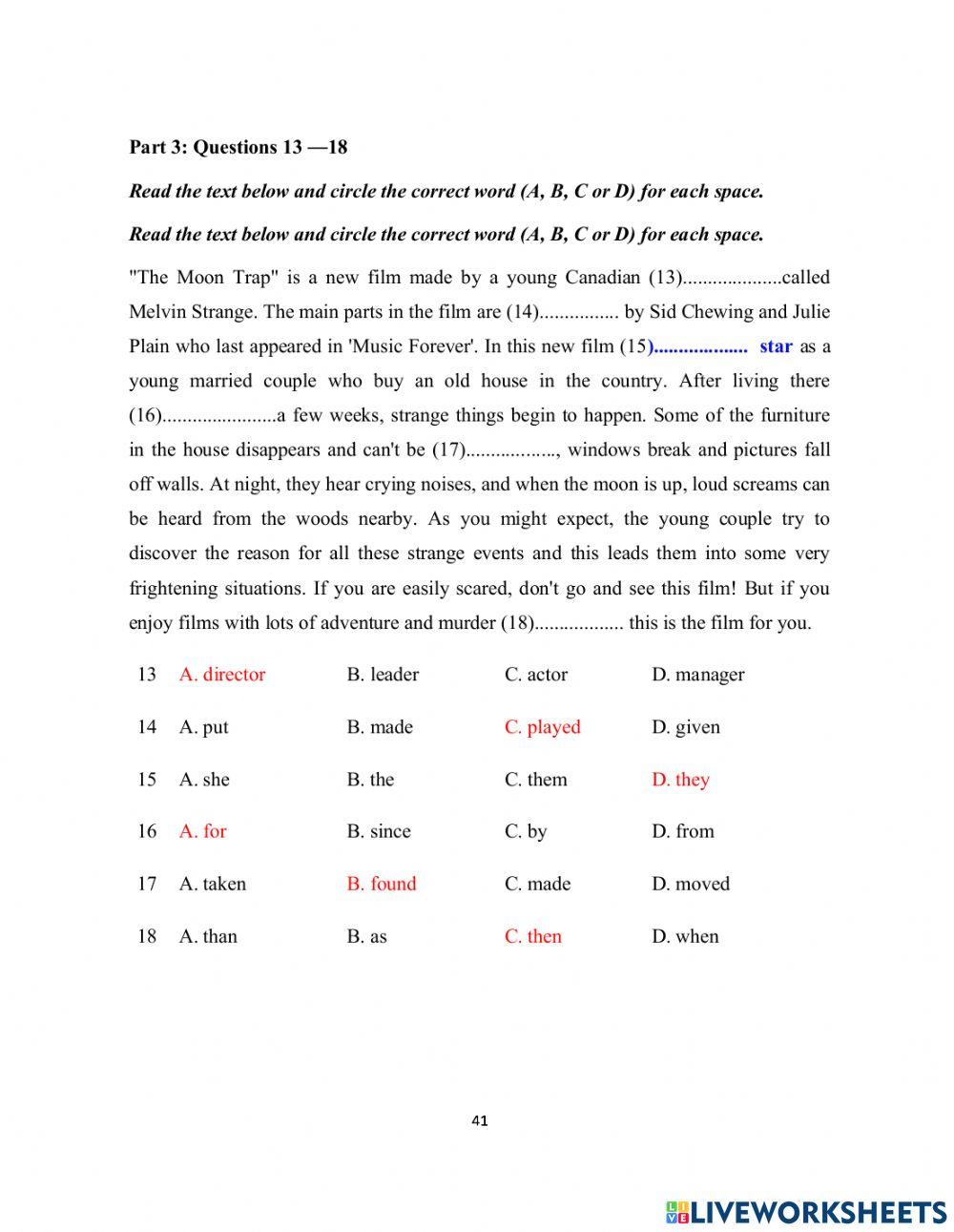 Reading B1 Module 7 online exercise for | Live Worksheets