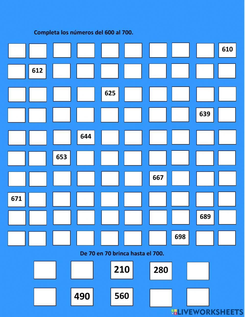 Numeración 600 a 700 worksheet | Live Worksheets