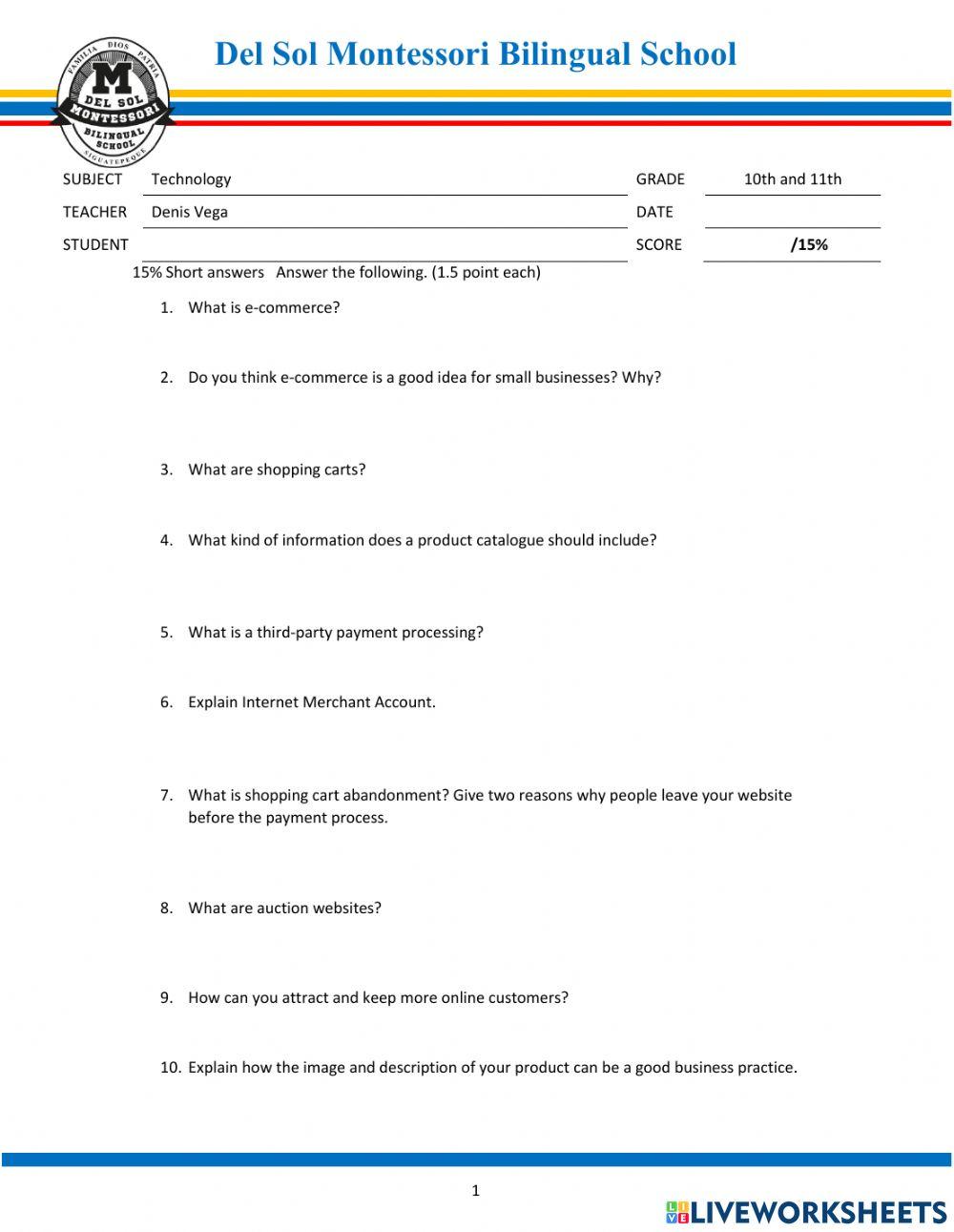 Technology test 10th and 11th online exercise for | Live Worksheets