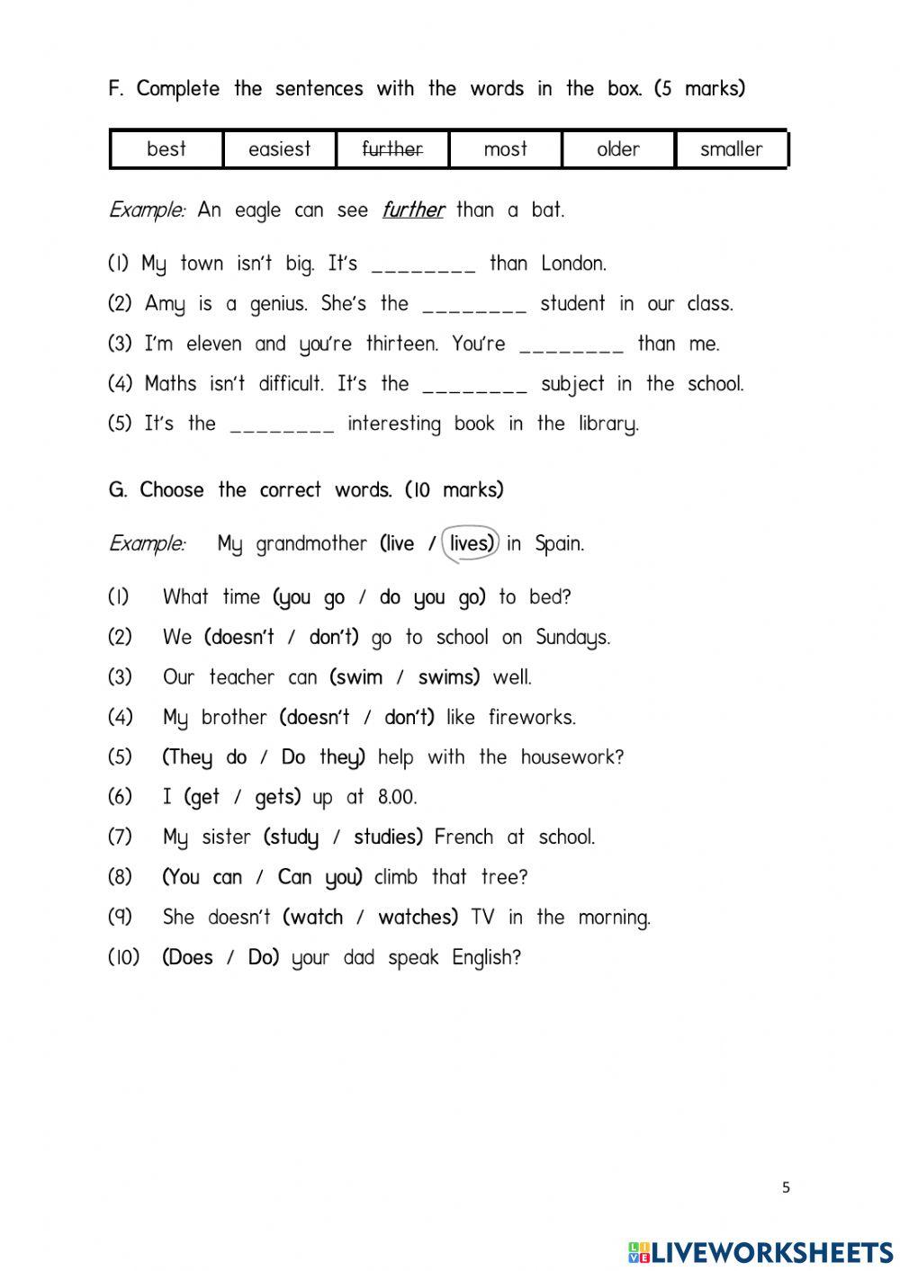 P5 Eng (SFA Sem 2 2021) online exercise for | Live Worksheets