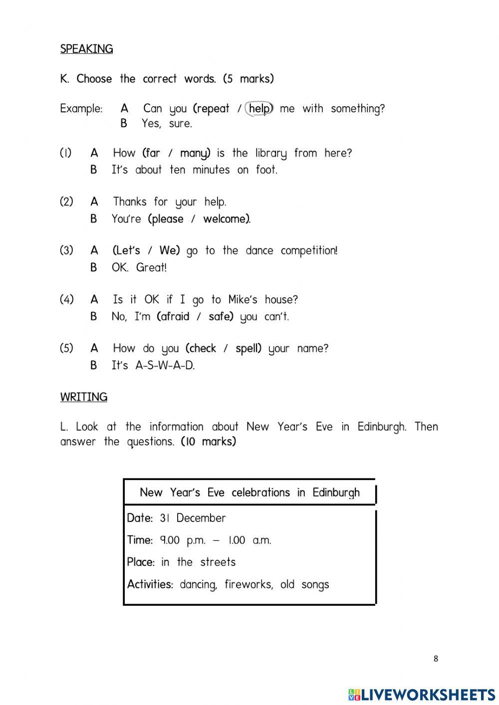 P5 Eng (SFA Sem 2 2021) online exercise for | Live Worksheets