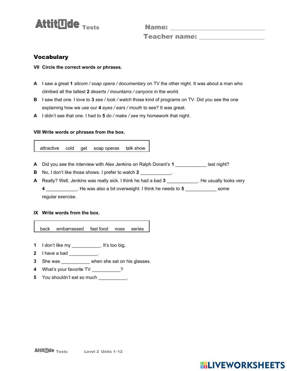 Attitude 2 Unit… | Free Interactive Worksheets | 6794931