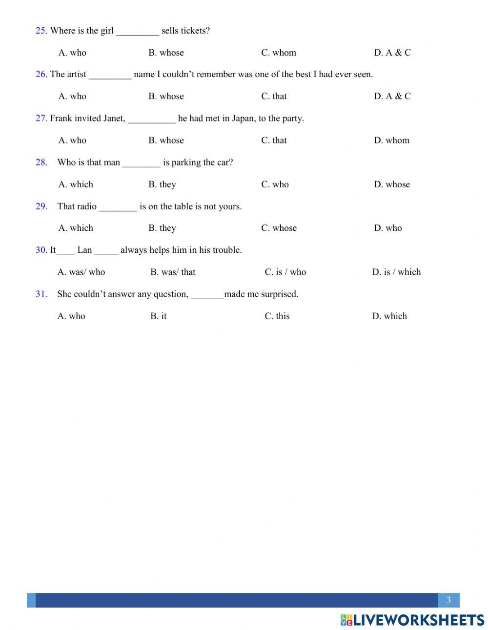Grade 5 relative clause practice 3 worksheet | Live Worksheets