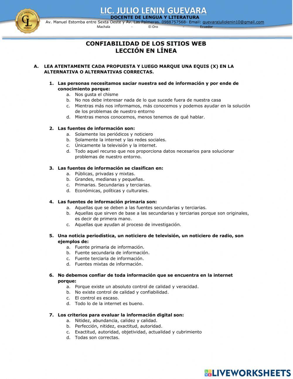 La confiabilida… | Free Interactive Worksheets | 1717088