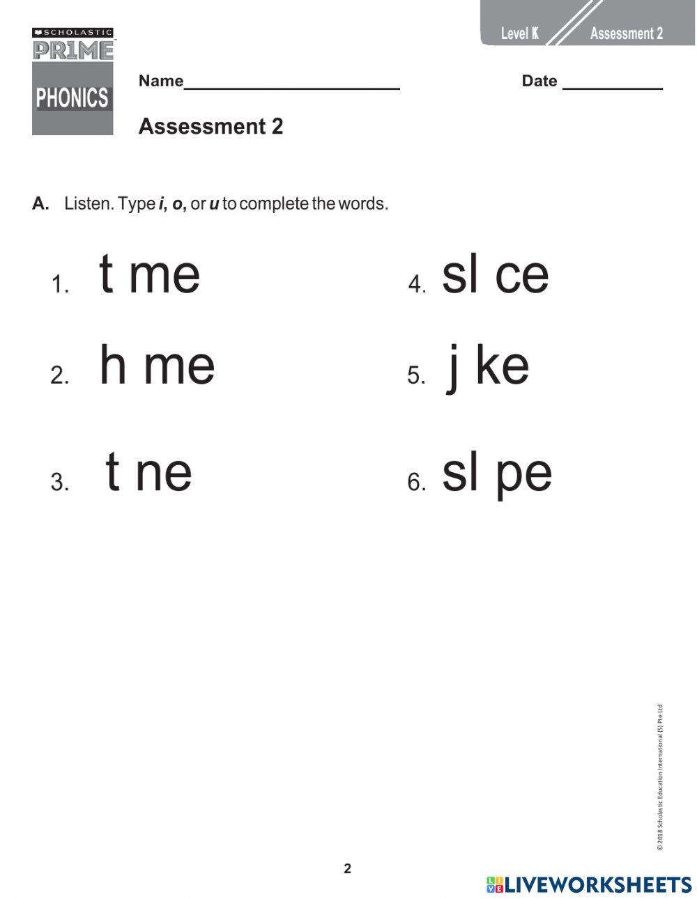 Phonics Assessment 2 worksheet | Live Worksheets