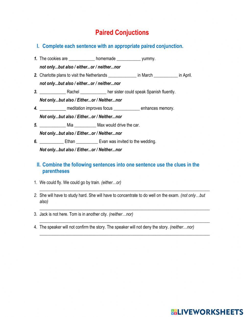 Paired Conjuctions 2622257 | BR_29 | Live Worksheets