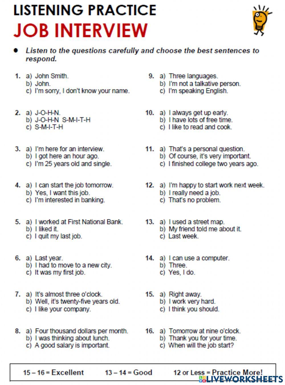 Job interview listen online exercise for | Live Worksheets