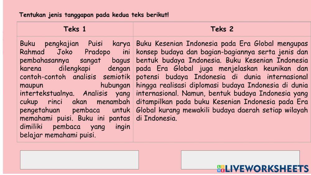 Post test teks tanggapan worksheet | Live Worksheets
