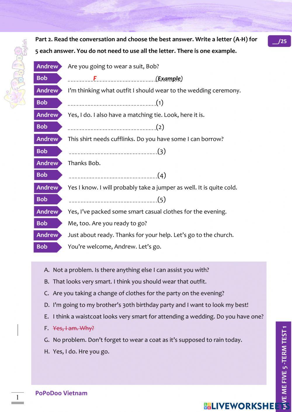 Give Me Five 5 - Test 1 Reading & Writing worksheet | Live Worksheets