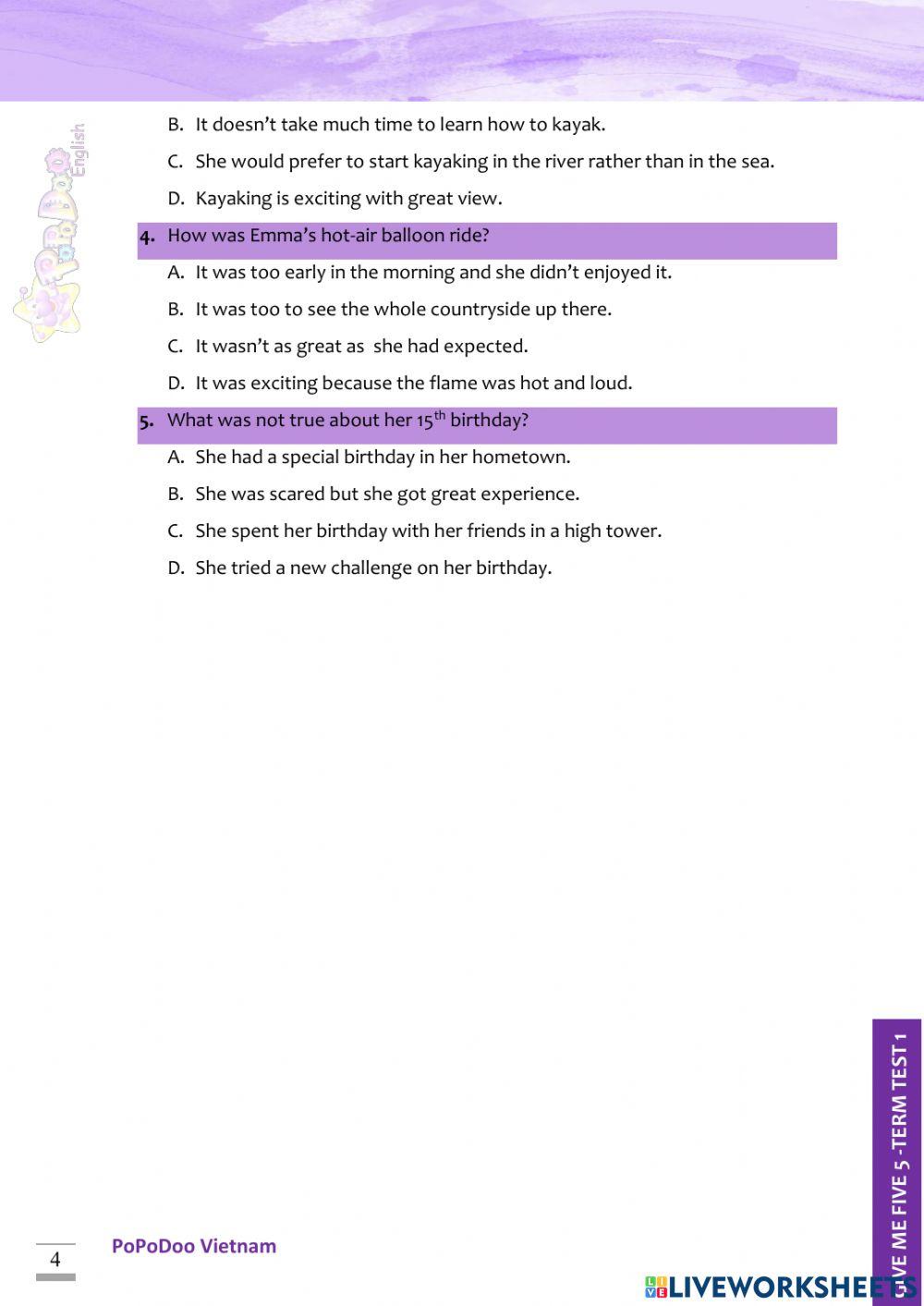 Give Me Five 5 - Test 1 Reading & Writing worksheet | Live Worksheets