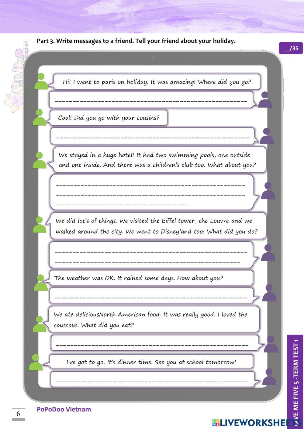 Give Me Five 5 - Test 1 Reading & Writing worksheet | Live Worksheets