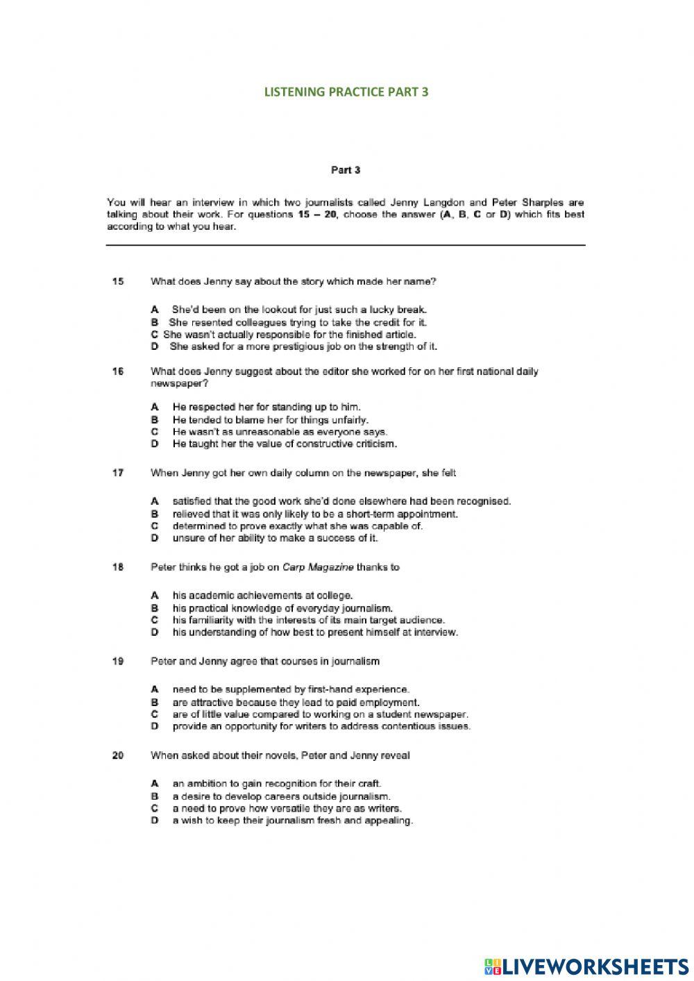 Cae part 3 list… | Free Interactive Worksheets | 1717986