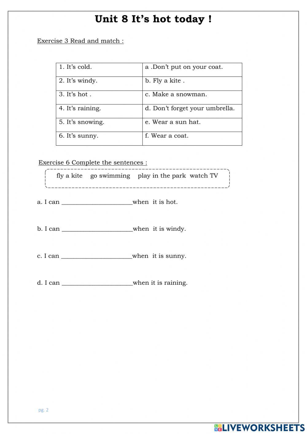 Unit 8 weather | Free Interactive Worksheets | 1718109