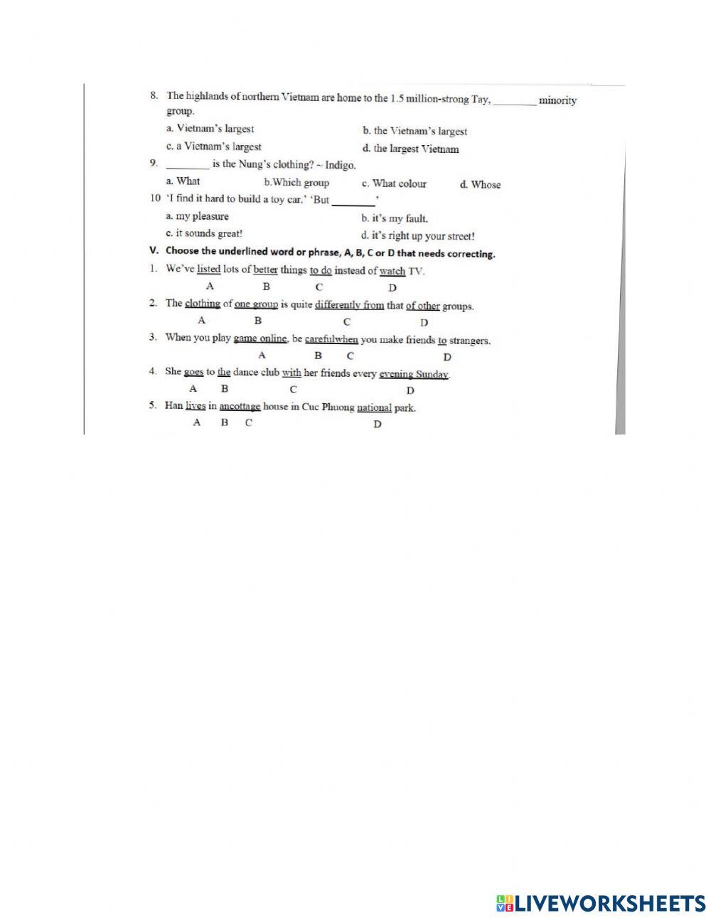 Grade 8- Test yourself 1 worksheet | Live Worksheets