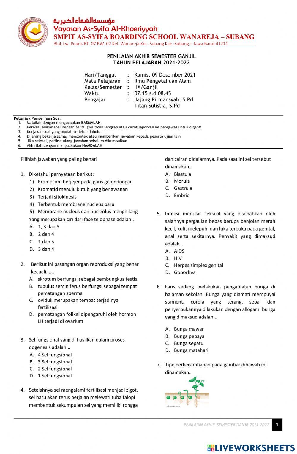 PAS IPA kelas 9 online exercise for | Live Worksheets