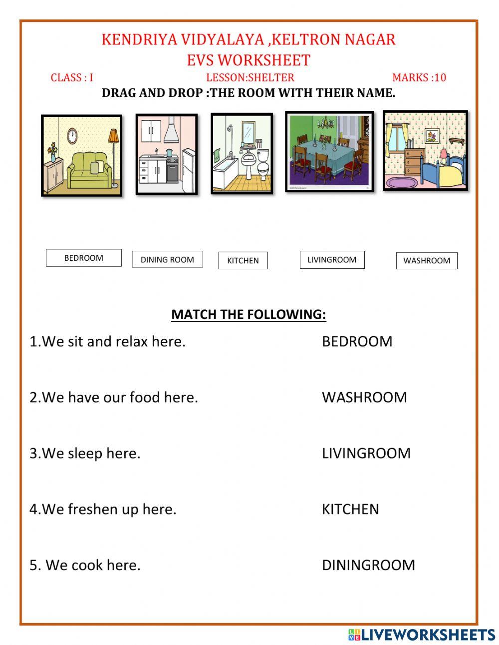 rooms in a house online exercise for | Live Worksheets