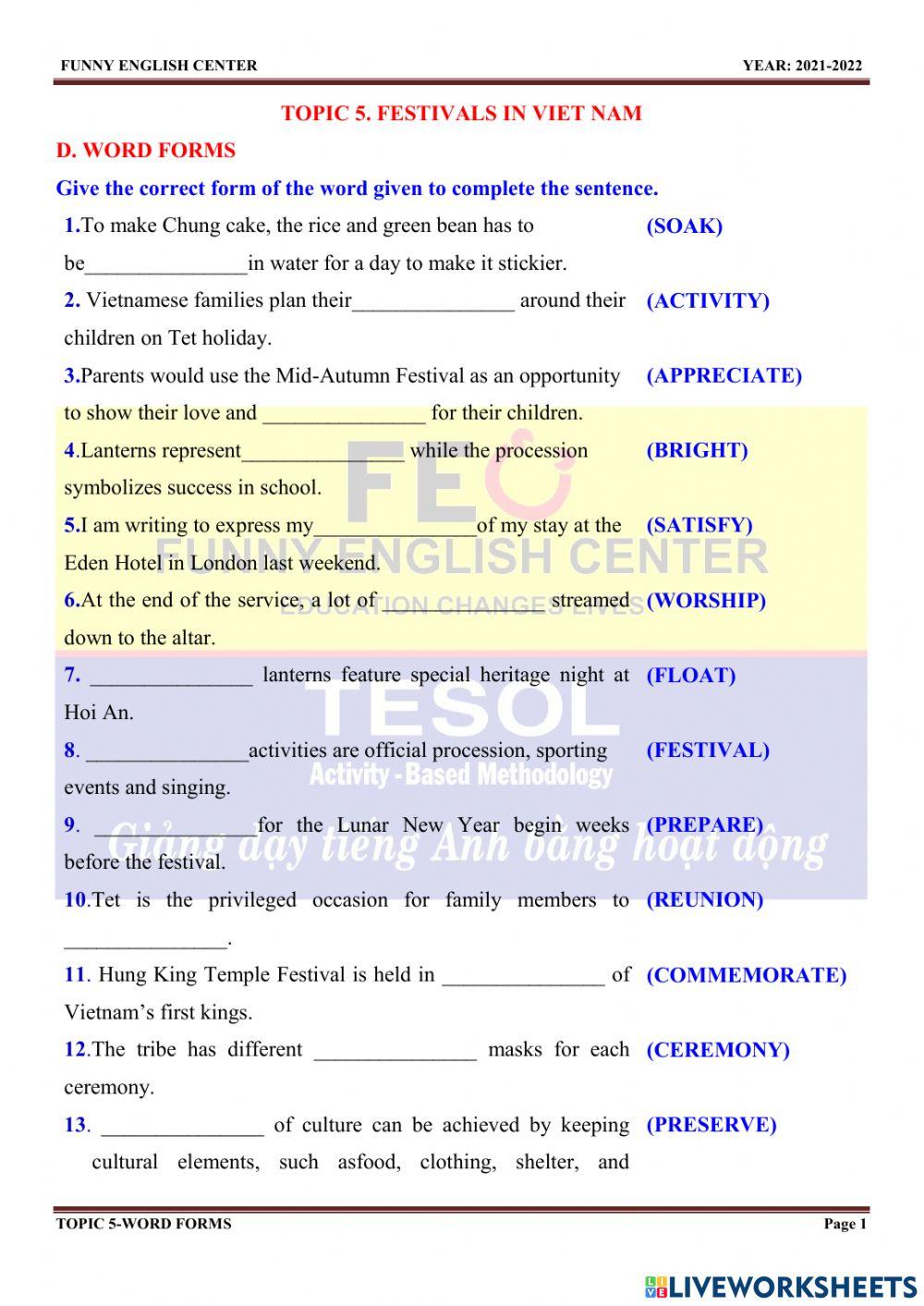 E.8-unit 5-word forms worksheet | Live Worksheets