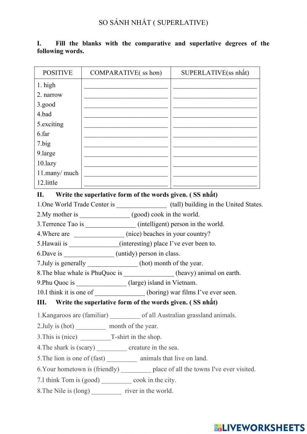 Superlative | Free Interactive Worksheets | 1718269