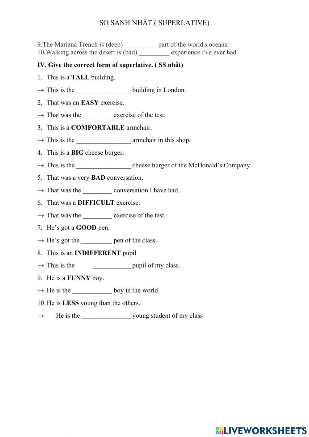 Superlative | Free Interactive Worksheets | 1718269