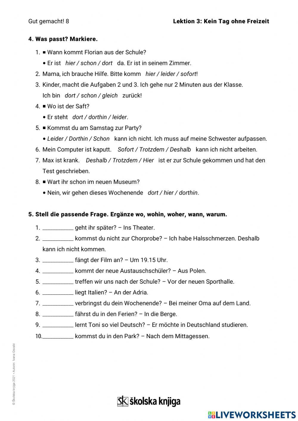 Kein Tag ohne Freizeit ( Formative Evaluation) online exercise for | Live Worksheets