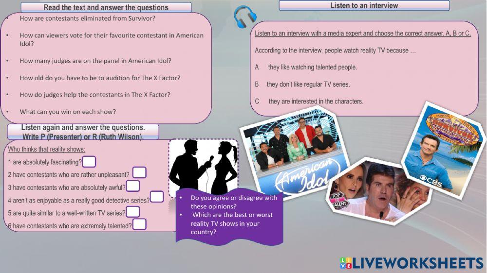 Reality Televis… | Free Interactive Worksheets | 1718382
