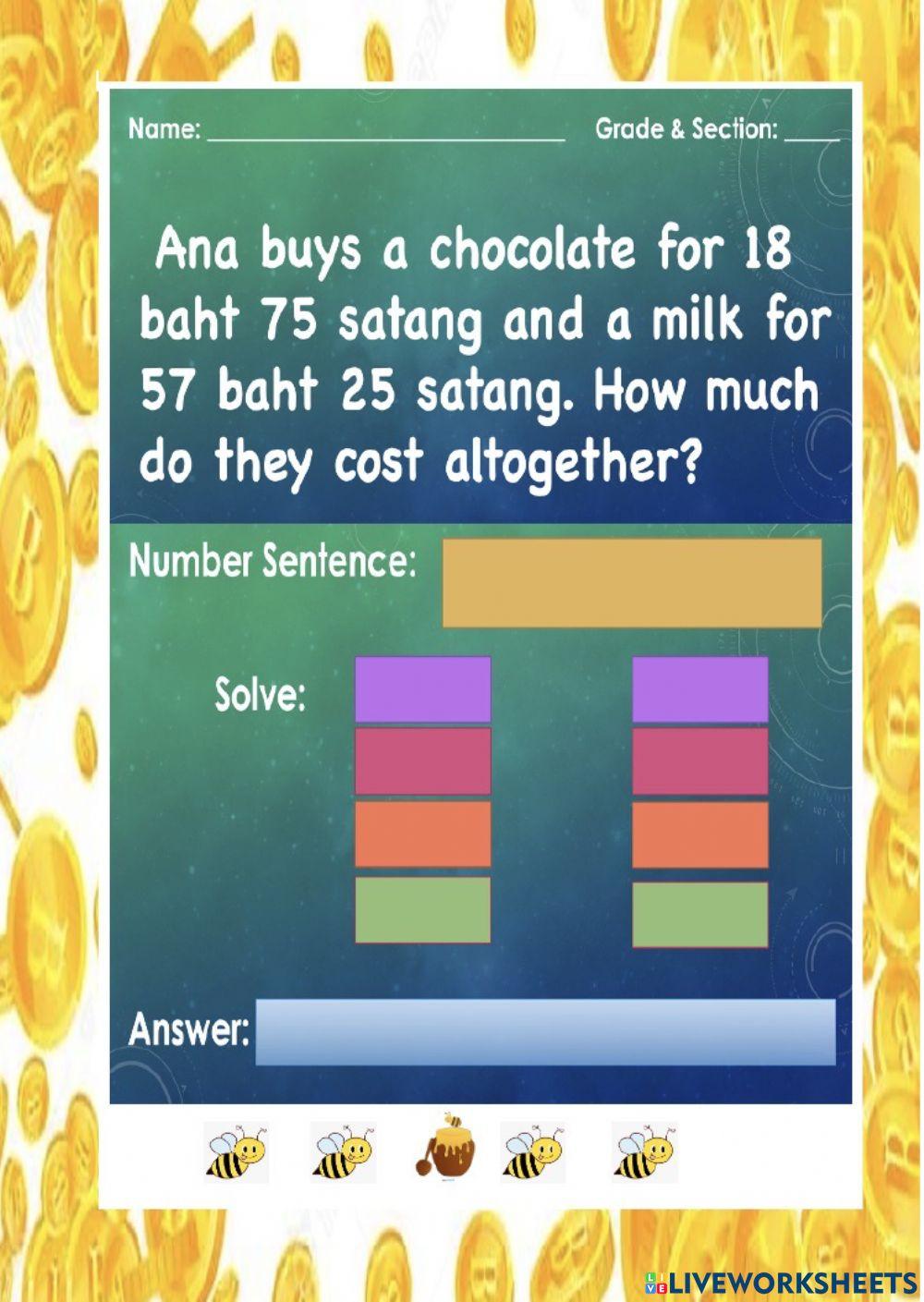 Word Problem Money worksheet | Live Worksheets