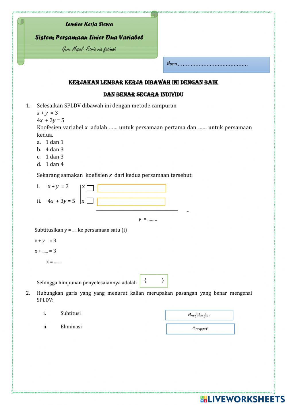 Spldv | Free Interactive Worksheets | 1719049