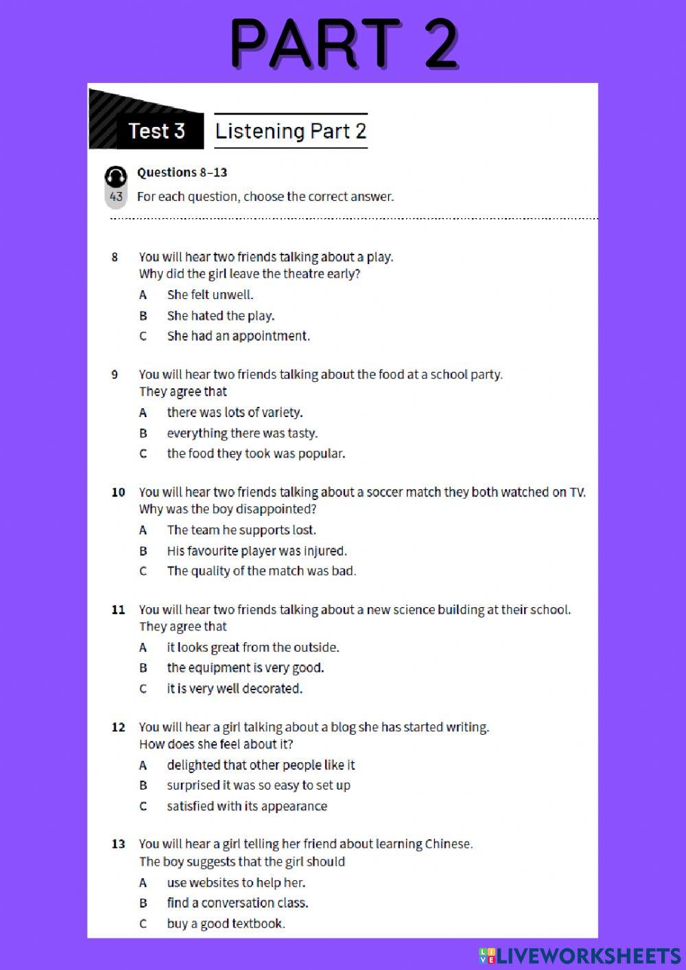 First term exam - B1 listening worksheet | Live Worksheets