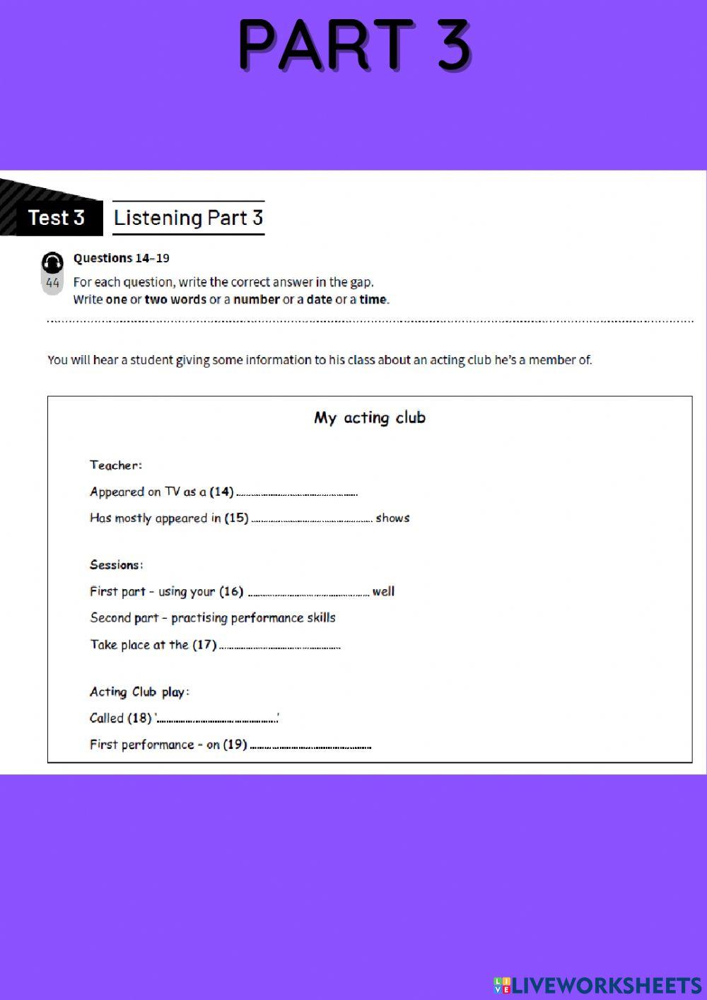 First term exam - B1 listening worksheet | Live Worksheets