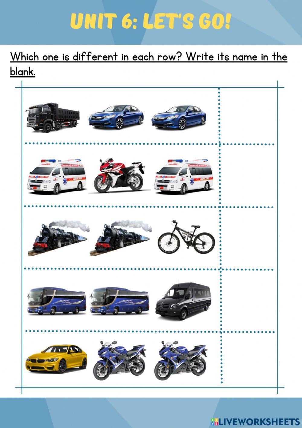 Transport online exercise for Preschool | Live Worksheets