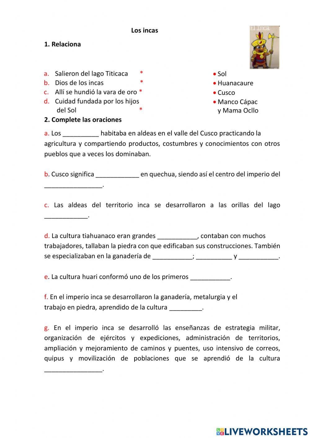 Incas | Free Interactive Worksheets | 1720020