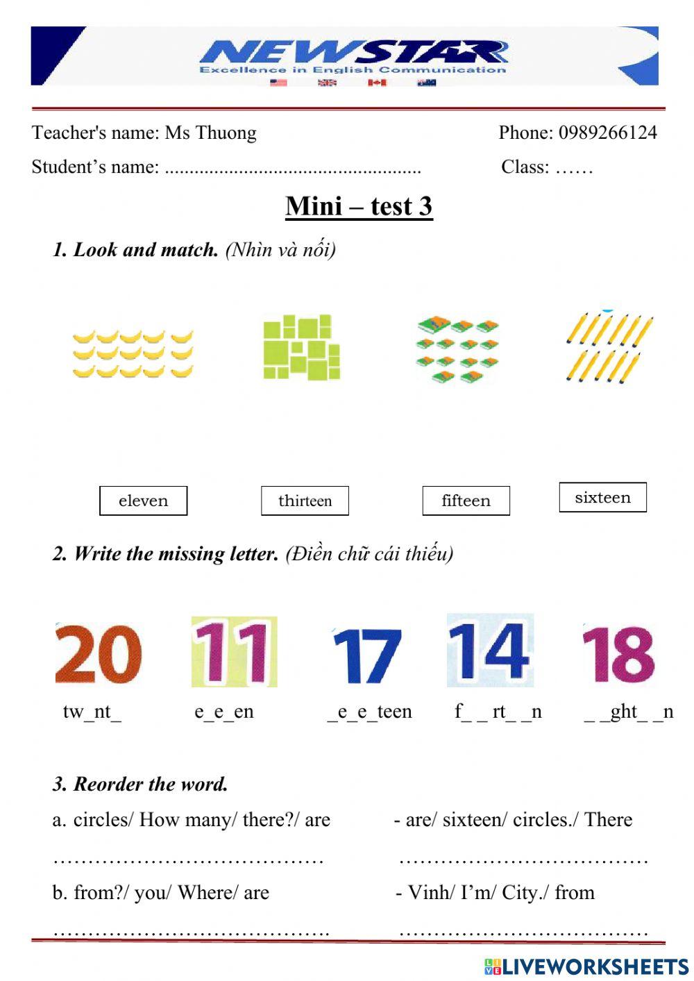 Mini Test G2 activity | Live Worksheets